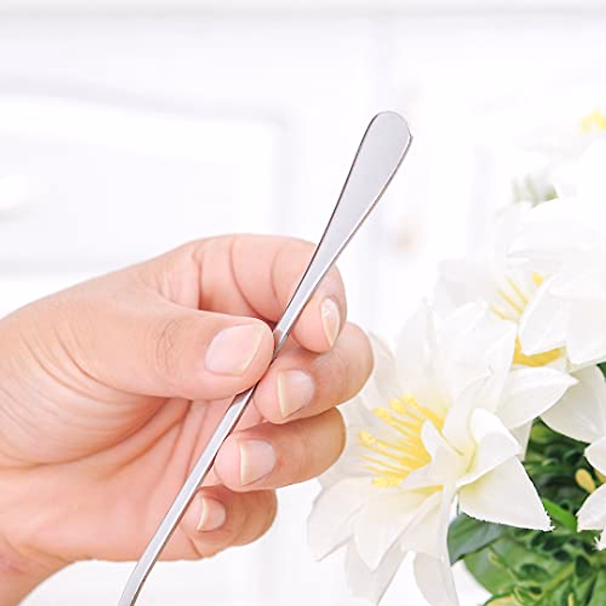 Long Handle Spoons,7.6-inch Ice Tea Spoon, Coffee Stirrers,Ice Cream Spoon, AXIAOLU Premium Stainless Steel Coffee Spoons, Cocktail Stirring Spoons, Set of 4（Silver）