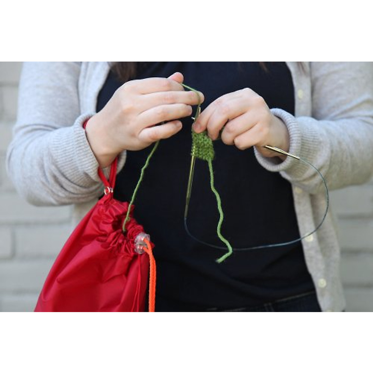 Red Small GoKnit Pouch Project Bag w/ Loop & Drawstring
