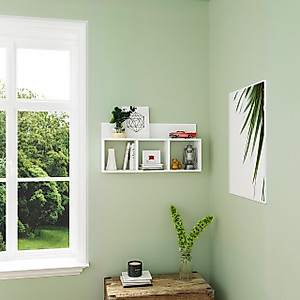 Danya B. Modern 3 Cube Floating Wall Shelf with Display Ledge - Easy to Hang Wall Mounted Triple Cubby Shelf (White)