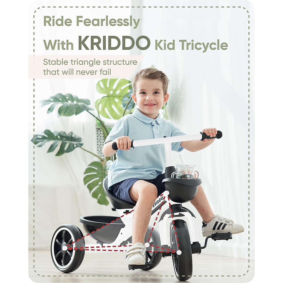 KRIDDO Kids Tricycles for 2-4 Year Olds, Toddler Trike Gift for 24 Months to 4 Years, White