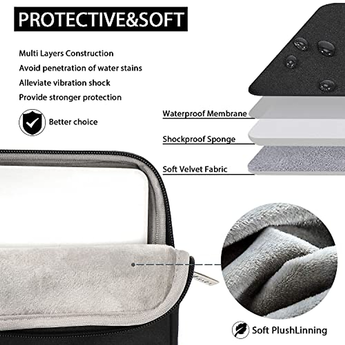 V Voova Laptop Shoulder Bag Carrying Case 17 17.3 inch for Men Women,Slim Computer Sleeve Tablet Cover Compatible with MacBook 17,HP Envy 17/Pavilion 17,Lenovo,Acer Asus Dell Notebook,Black