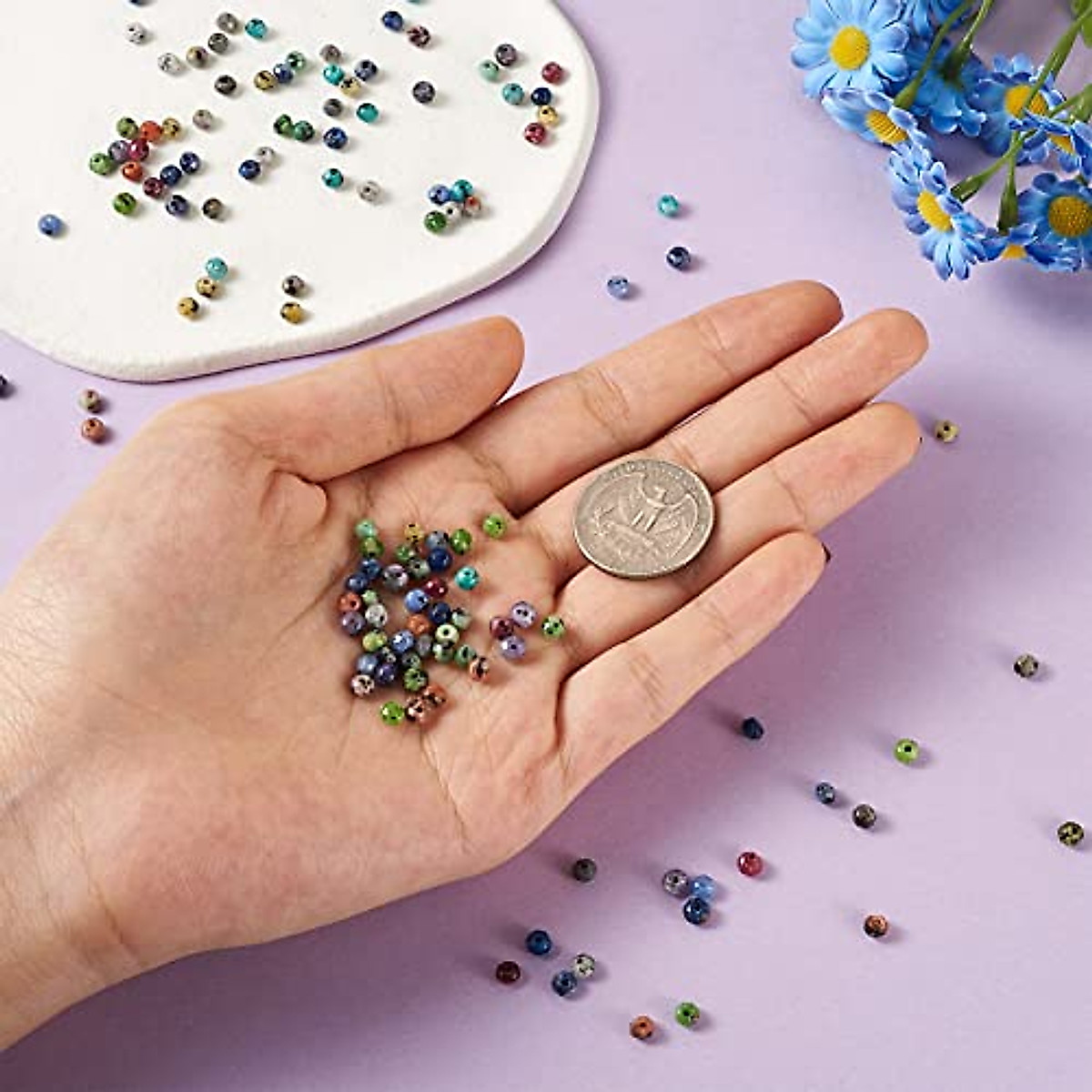 Fashewelry 350 PCS Multi-Color Natural Stone Beads 4mm Tiny Faceted Rondelle Sesame Jasper Energy Healing Gemstone Beads Crystal Chakra Loose Beads for Necklace Bracelet Earring Jewelry Making