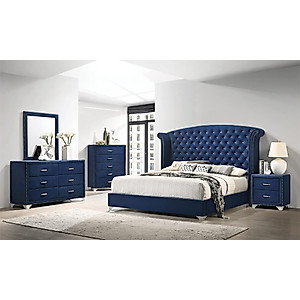 simple relax 2 Drawers Velvet Nightstand, Pacific Blue, Chrome