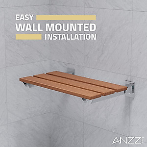 ANZZI Wall Mount Spa Bohemian 18.7 in x 12.4 in Rhino Alloy Certified Bathroom Accessories Folding Teakwood Shower Bench AC-AZ202