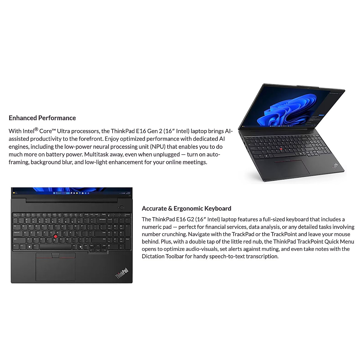 Lenovo ThinkPad E16 Gen 1 School & Business Laptop 16.0" IPS WUXGA (Intel i7-1355U, 24GB RAM, 1TB M.2 2242 SSD, Backlit KYB, FP Reader, Thunderbolt 4, WiFi 6, W11P) w/DKZ USB Port Expander