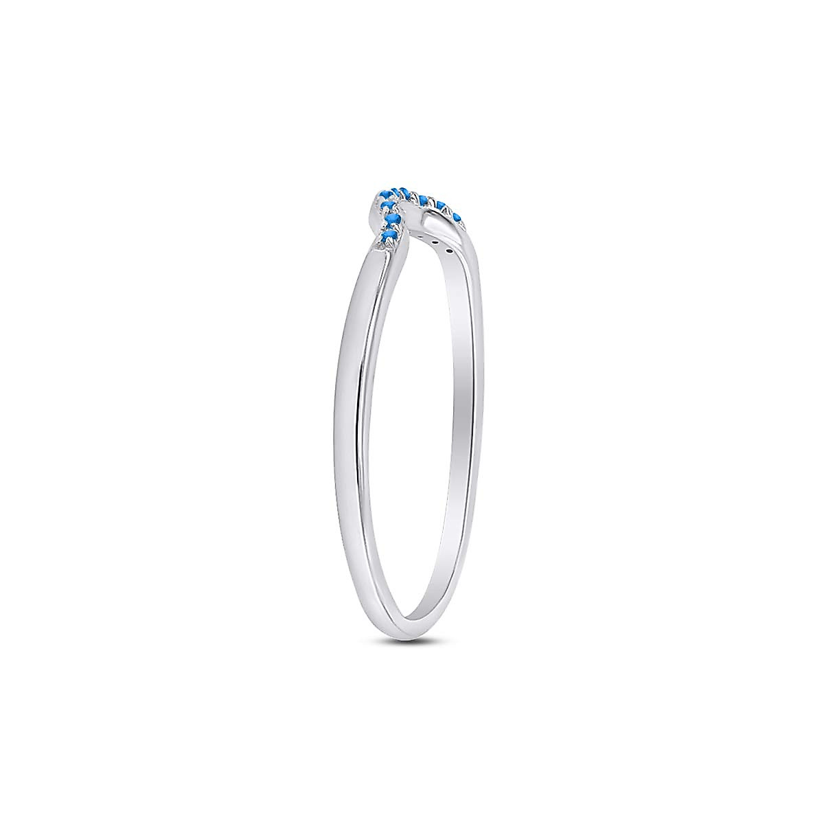 AFFY Round Cut Simulated Blue Topaz Curved Wedding Band Ring in 14k White Gold Over Sterling Silver