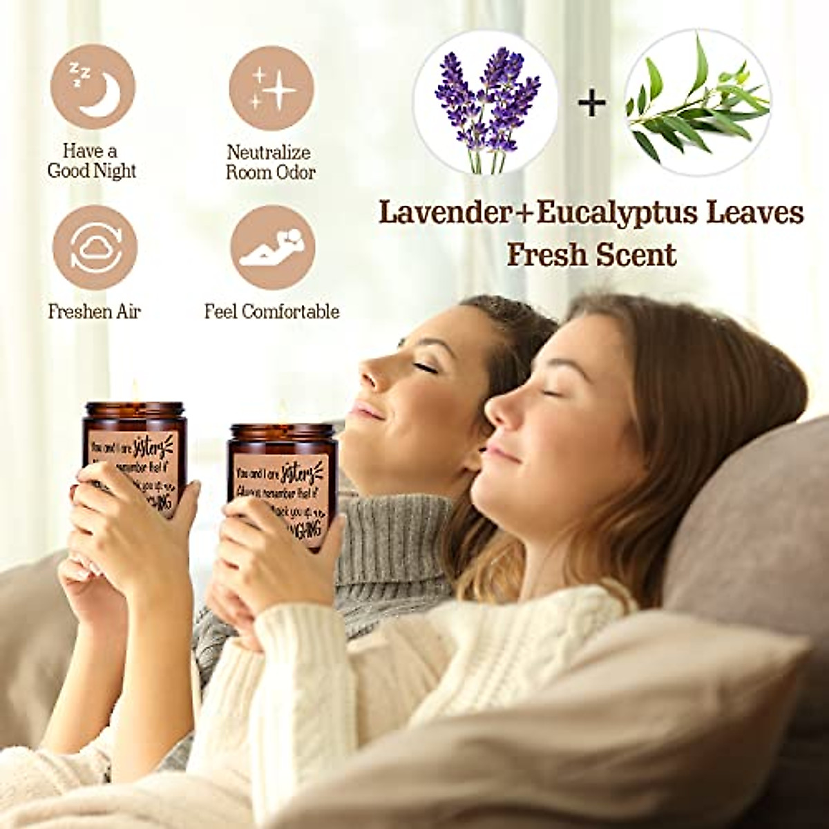 Funny Sisters Gifts from Sister - Lavender Scented Candle Unique Sister Birthday Gift from Sister Mothers Day Present for Little Big Soul Sister Best Friends Women Sister in Law