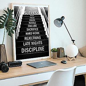 Motivational Wall Art Decor with Hanger - Inspirational Growth Positive Mindset Quotes - Office Decor Artwork Inspiring Success Affirmations - Money Hustle Pictures (Success Stairs) | 12''x16''