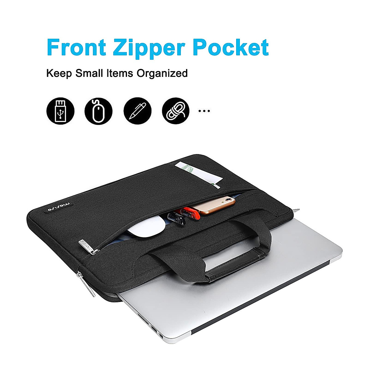 MOSISO 360 Protective Laptop Shoulder Bag Compatible with MacBook Air/Pro,13-13.3 inch Notebook,Compatible with MacBook Pro 14 inch with Front Horizontal&Vertical Pockets&Fix Handle&Belt, Black