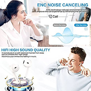 Wireless Earbuds, Bluetooth 5.1 Headphones Stereo Earphone Cordless Sport Headsets with Charging Case, IPX6 Waterproof HiFi Stereo in Ear Headsets Built in Mic for Sport Home Office White