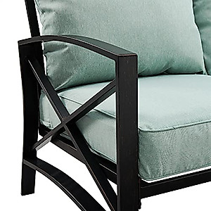 Crosley Furniture Kaplan Outdoor Sofa with Steel Frame, 3-Person Patio Couch for Porch, Deck, Backyard, Oiled Bronze with Mist Cushions