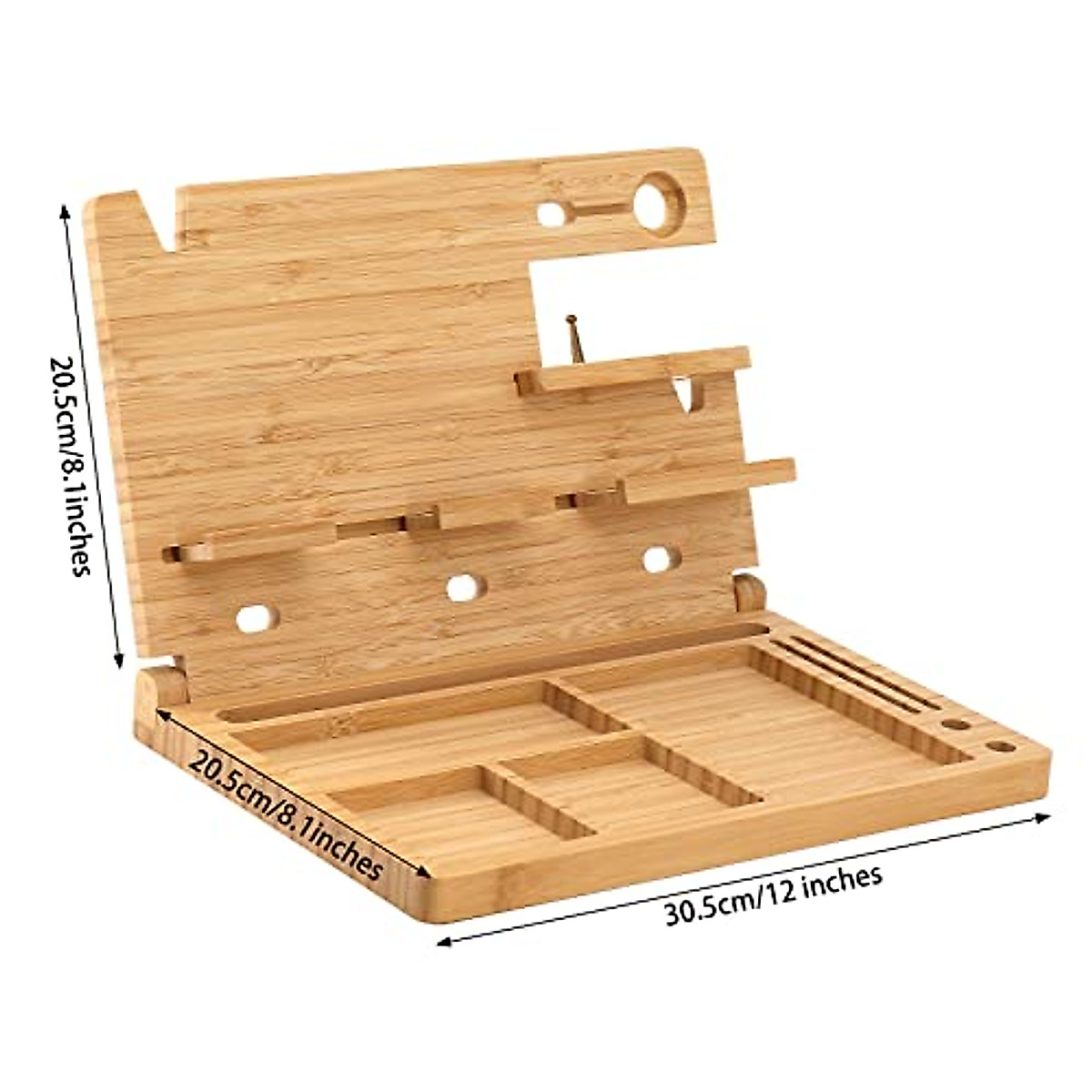 AeroShelf Wooden Nightstand Charging Station, Bedside Table Organizer for Men, Foldable Cell Phone Stand for Desk, Dad Gifts for Fathers Day, Bamboo Docking Station