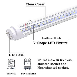 KALINA 2FT LED Tube Lights, 15W(30W Fluorescent Bulb Replacement) V Shaped, 6000K Cool White, Ballast Bypass, Clear Cover, 4-Pack