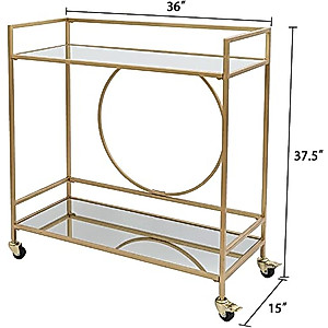 EonBon Gold Mirror Rolling Serving Bar Cart on Lockable Wheels, Wine Drink Liquor Cart Stand for Home Kitchen, Bar, Living Room, Club Party, Christmas, New Year