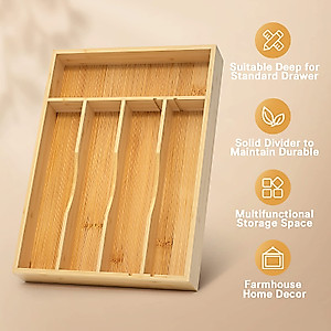 G.a HOMEFAVOR Bamboo Silverware Tray for Drawer-10 Inch Spoon Organizer For Kitchen Drawers - Kitchen Drawer Organizer for Silverware, Utensil, Flatware and Home Essentials, 10"x14"x2"
