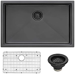 Ruvati 30-inch Undermount Gunmetal Black Stainless Steel Kitchen Sink 16 Gauge Single Bowl - RVH6300BL