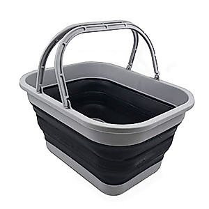 SAMMART 19L (5 Gallons) Collapsible Tub with Handle - Portable Outdoor Picnic Basket/Crater - Foldable Shopping Bag - Space Saving Storage Container (Grey/Slate Grey)