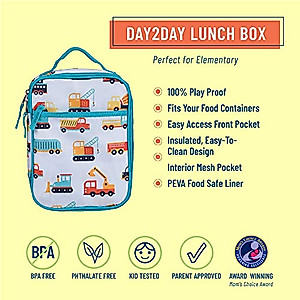 Wildkin Day2Day Kids Lunch Box Bag for Boys & Girls, Perfect for Elementary Lunch Box for Kids, Easy Access Front Pocket, Ideal for Packing Hot or Cold Snacks for School & Travel (Modern Construction)