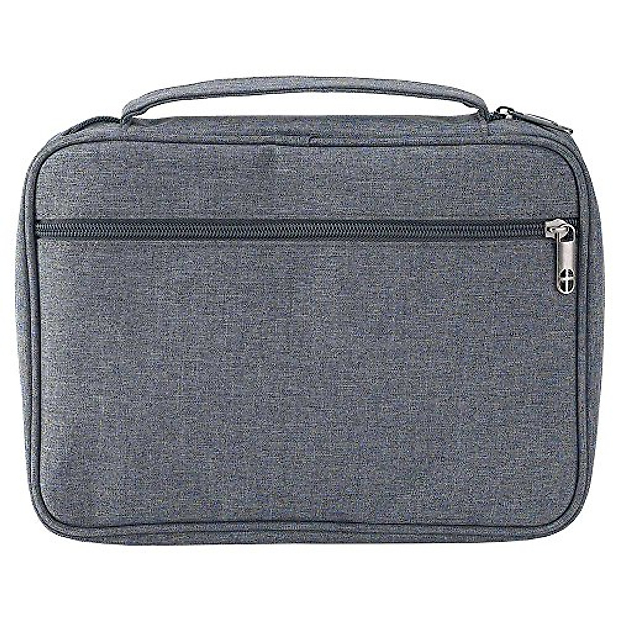 Light Gray Zipper Pocket Heavy Reinforced Fabric Large Bible Cover Case, X-Large