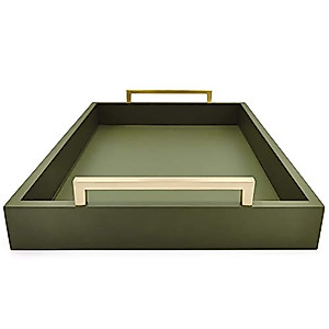 Montecito Home Decorative Coffee Table Tray - Ottoman Tray - Breakfast, Drinks, Liquor Serving Platter - from Farmhouse to Modern - Matte Finish - Champagne Gold Handles - Loden Green