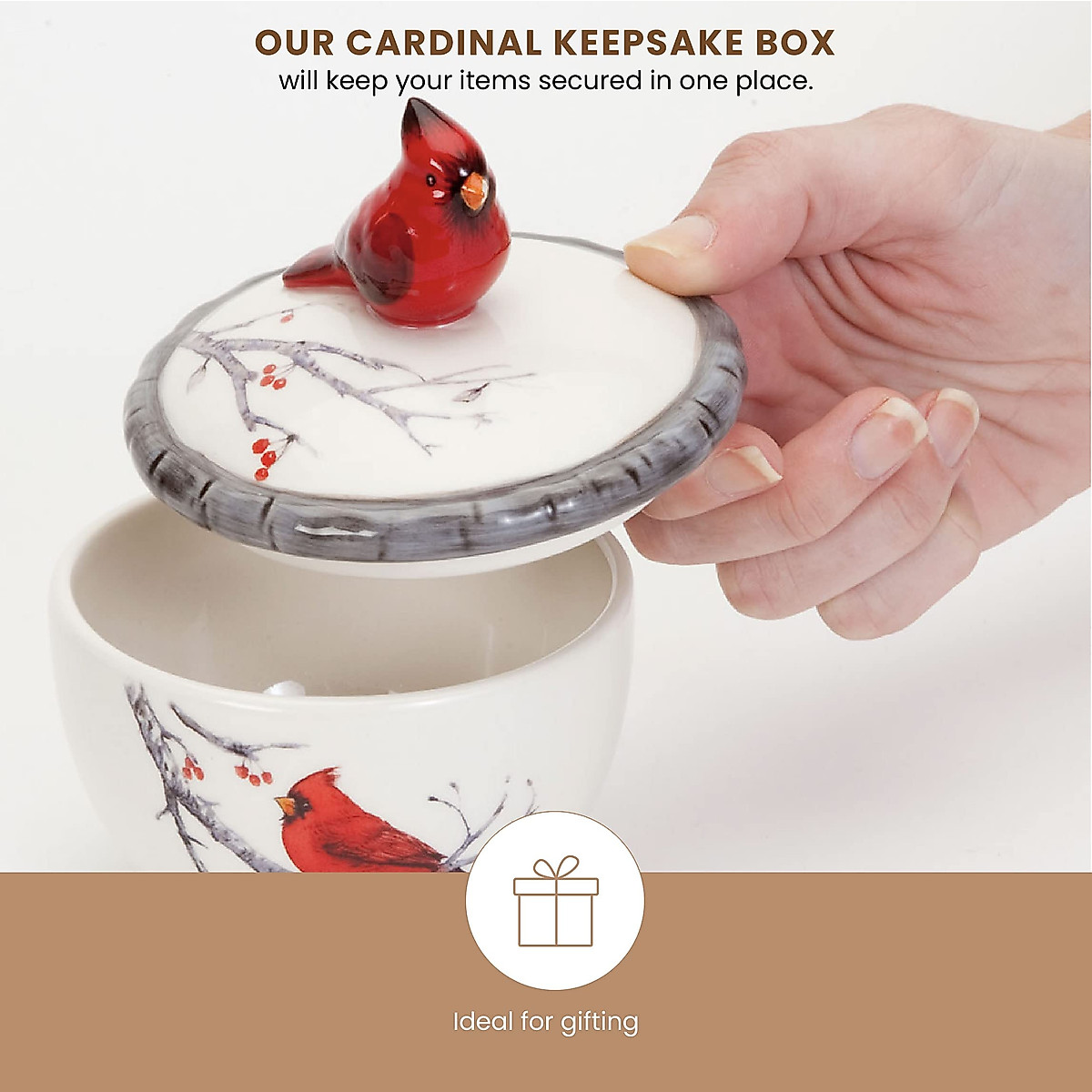 Bits and Pieces - Ceramic Cardinal Trinket Box - Cardinal Keepsake and Jewelry Box - Home Décor