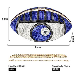 Evevictor Football Shaped Rhinestone Evening Clutch Purse Crystal Shoulder Bag Bling Party Handbag