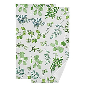 Green Leaves Hand Towels 2 Pcs Tropical Plant Soft Absorbent Face Towel Multipurpose for Hotel Gym Guest Home Decorative