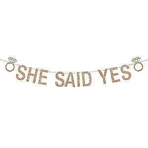 She Said Yes Banner, He Put a Ring on It, Glittery from Miss to Mrs Just Engaged Bride to Be Party Hanging Supplies