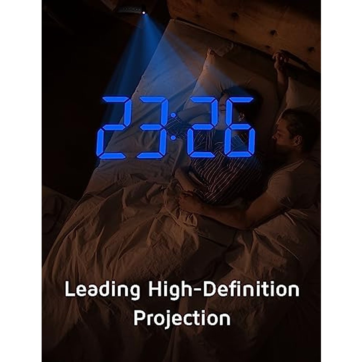 GOLOZA Projection Alarm Clock, Digital Clock with 180° Rotatable Projector, 3-Level Brightness Dimmer, Clear LED Display, USB Charger, Progressive Volume, 9mins Snooze,12/24H, for Bedroom