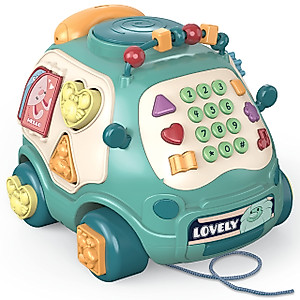 Musical Baby Bus Toys with Sound Effects, and Early Learning Activities for Toddlers 1-3, Fun and Interactive Play with Music, Sounds, Telephone, Drum, Shapes and Colors, Pink