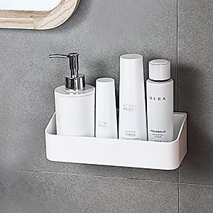 KATEI STORY Set of 2 Shower Caddy Adhesive Bathroom Shelf Organizer Wall Mounted Storage Rack No Drilling Shower Shelf Bath Essentials Shampoo Spice Holder Clear Adhesives White