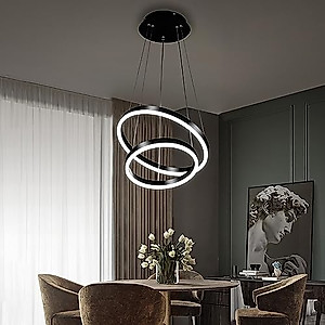 Viruhaka Dimmable LED Pendant Light Dining Room 50W LED Modern Chandelier Black Living Room 2 Ring Pendant Lighting Entryway with 59in Cord Adjustable,6000K Daylight