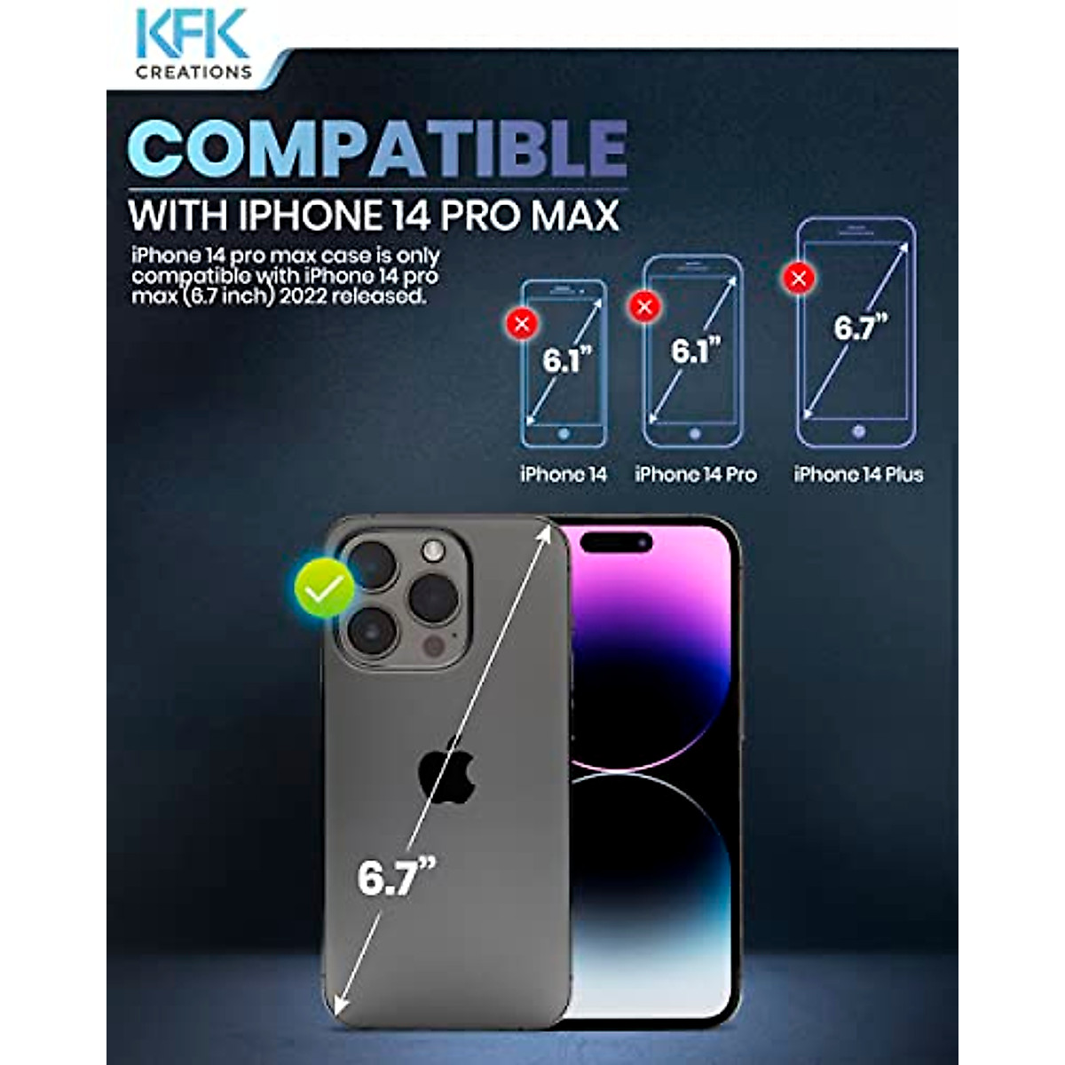 KFK Creation for iPhone 14 Pro Max Case, [3 in 1] 1X Clear Case [Not-Yellowing] with 1X Tempered Glass Screen Protector + 1X Camera Lens Protector, [Military-Grade Drop Protection] Phone Case 6.7 Inch