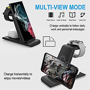 Wireless Charger for Samsung,3 in 1 Charging Station for Magnetic Galaxy Watch 5/5 Pro/4 Active 2/1 Galaxy S23/Ultra/S23+/S22/Note 20/10/Z Flip 4/3 Fold 4/3 Galaxy Buds 2/2 Pro/Live Multiple Devices