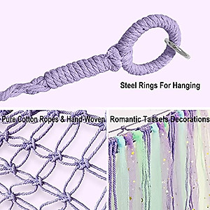 PlusRoc Stuffed Animal Storage Net Or Hammock With LED Star Light And Glow Stars, (Purple) Corner Toy Organizer Holder Bags For Kids Room Bedroom Wall Décor