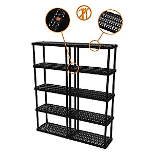 Gracious Living 5 Shelf Knect-A-Shelf Ventilated Heavy Duty Storage Unit 18 x 36 x 72 Organizer System for Home, Garage, Basement & Laundry, Black