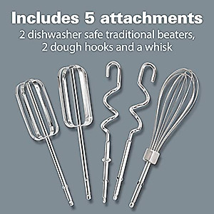 Hamilton Beach 6-Speed Electric Hand Mixer with Whisk, Traditional Beaters, Snap-On Storage Case, Dough Hooks, Red