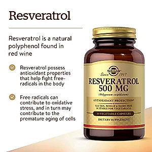 Solgar Resveratrol 500 mg, 30 Vegetable Capsules - Antioxidant Protection - Gluten Free, Dairy Free - 30 Servings