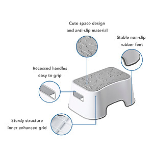 A+KCEYON Kids Step Stool, Sturdy and Lightweight Step Stool for Kitchen, Bathroom Sink and Toilet Potty Training, Cute Design Non-Slip Toddler Step Stool (Gray-Space Motif)