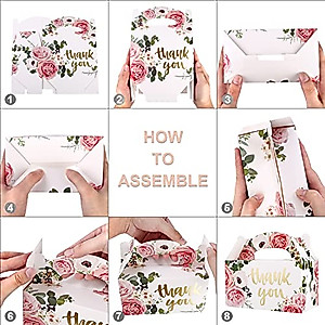 SOSFKIM Gable Treat Boxes Large 24 Pack - Floral Party Favor Boxes Bulk Embossed Foil 6.3x 3.5x 3.5in - Goodie Gable Boxes for Baby Shower, Wedding, Birthday