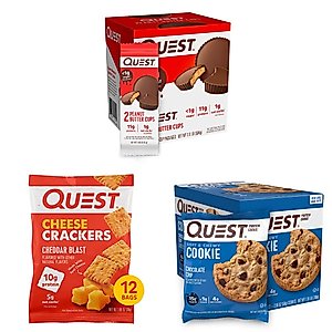 Quest Nutrition Protein Treats Bundle - Peanut Butter Cups, Cheese Crackers, and Chocolate Chip Cookies (12 Count Each)