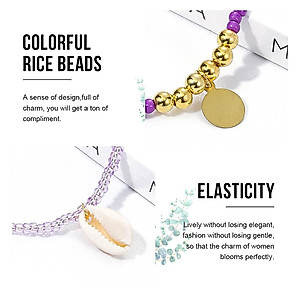 Cosydays Sequins Waist Bead Belly Chain Multicolored Seashell Body Beads African Jewelry Elastic Beaded Bikini Chain for Women and Girls (Purple)