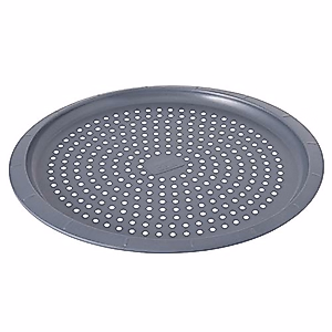 Berghoff GEM Non-stick Carbon Steel Round 14.5" Perforated Pizza Pan 1.1 qt., Ferno-Green, Non-Toxic coating, Even Baking, Portion Control Grid Lines