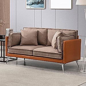 CECER Loveseat Sofa Couches for Living Area, Luxurious Modern 2 Seater Sofa with Faux Leather Frame, Mid Century Linen Upholstered Sofa Couch with 2 Accent Pillows for Bonus Room Office, Orange