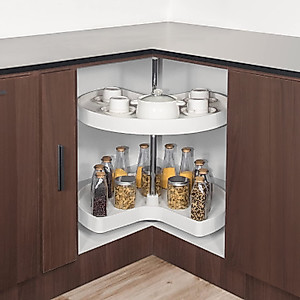 Duwee 2 Tier Lazy Susan Cabinet Corner Organizer,Kidney Shaped Cabinet Blind Corner Lazy Susan,2 Tier Rotating Storage Shelf Rack with Telescoping Shaft, White