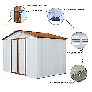 WIILAYOK 8' x 6' Outdoor Storage Shed, Steel Metal Shed with Floor Frame ＆Lockable Double Doors ＆3 Garage Hooks, Tool Storage Shed for Yard, Perfect to Store Garden Tools Bike Accessories