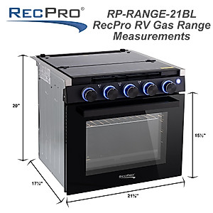 RecPro RV Stove Black Finish | Gas Range 21" Tall | 6500 and 8000 BTU Three Burner | 7100 BTU Oven with 1.8 Cu. Ft. Capacity | Optional Range Hood