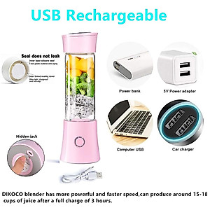 Portable Blender, Smoothie Blender with 16oz Travel Glass Cup and Lid 4000mAh Battery Strong Power Personal Size Blender USB Rechargeable Mini Juicer Cup Travel Blender for with Ice Tray (Pink)