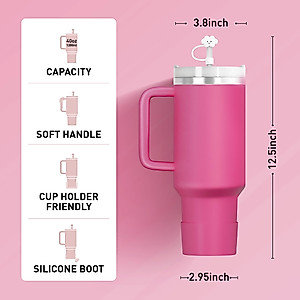 KISSKIND 40 oz Tumbler with Handle and Straw Lid Accessories, Straw Topper, Silicone Spill Proof Stopper, Silicone Boot, Stainless Steel Water Bottle 40oz Insulated Cup, Ideal Gift for Women, Black