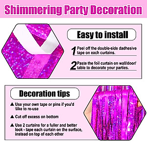 3 Pack Rose Red Foil Fringe Curtain Backdrop, 3.28Ft x 8.2Ft Metallic Tinsel Foil Fringe Streamer Curtains for Photo Booth, Mother's Day, Easter, Birthday, Wedding Party Decorations